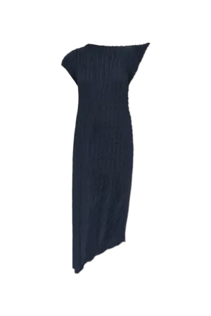 Issey Miyake Pleated Asymmetrical Midi Dress - Navy Blue