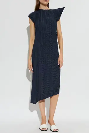 Issey Miyake Pleated Asymmetrical Midi Dress