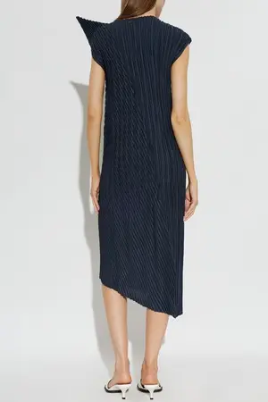 Issey Miyake Pleated Asymmetrical Midi Dress
