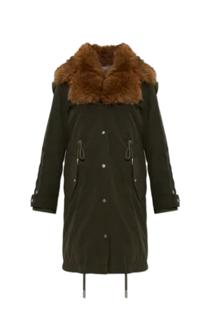 Moncler Halicte Puffy Parka With Faux Fur Trim - Green