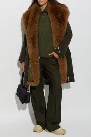 Moncler Halicte Puffy Parka With Faux Fur Trim - Green