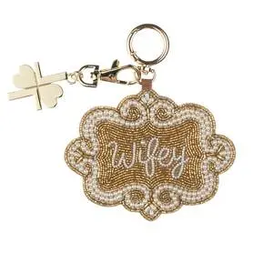 LAINES LONDON Gold And White "wifey" Beaded Bag Charm - Gold/white