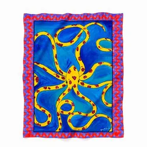 CASA ATELIER BY FERDINANDO FUSCO Blue / Yellow Octopus Pareo In Cotton - Blue/yellow