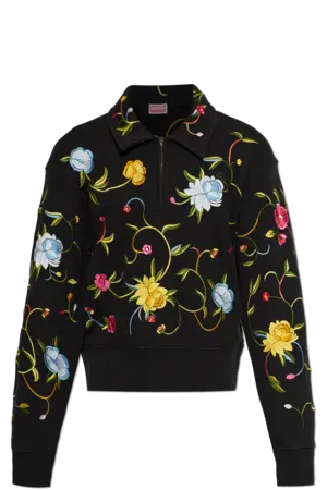 Kenzo Cotton Polo Shirt With Floral Motif - Black