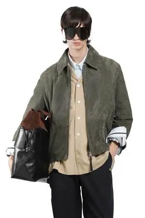 Loewe Suede Zip-up Jacket With Pointed Collar