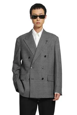 LARDINI Prince Of Wales Double-breasted Blazer - Grey