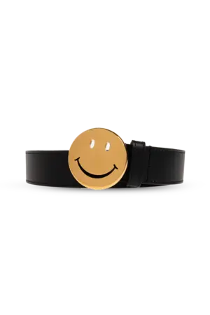Moschino X Smiley Belt With Gold Tone Buckle - Black