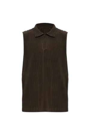 Issey Miyake Sleeveless Pleated Polo - Brown