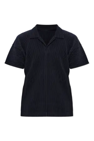 Issey Miyake Pleated Polo Shirt - Navy Blue