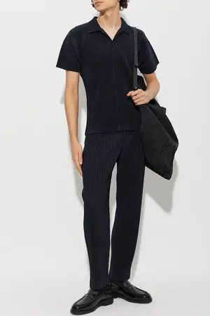 Issey Miyake Pleated Polo - Navy Blue