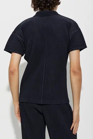 Issey Miyake Pleated Polo - Navy Blue