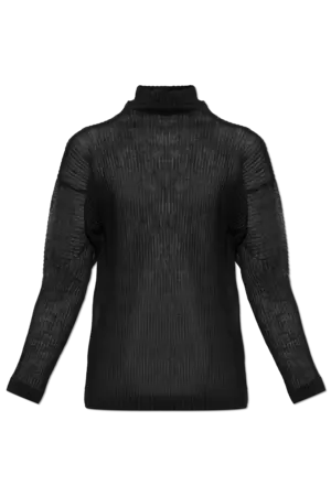 Issey Miyake Pleated Long Sleeve Turtleneck - Black