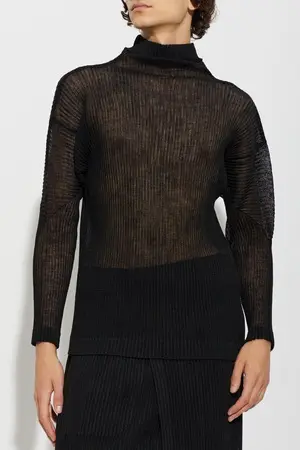 Issey Miyake Pleated Long Sleeve Turtleneck