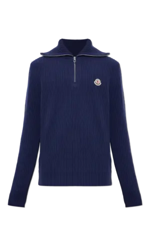 Moncler Wool Turtleneck With Logo Patch - Blue