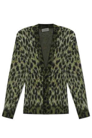 LANEUS Animal Print Cardigan - Green