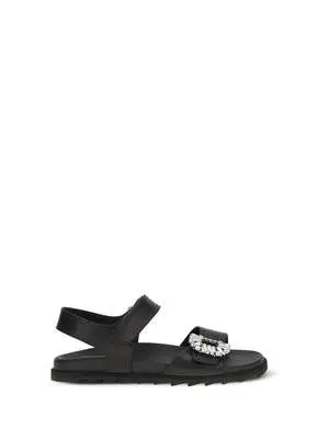 ROGER VIVIER Embellished Leather Sandals With Crystal Buckle - Black