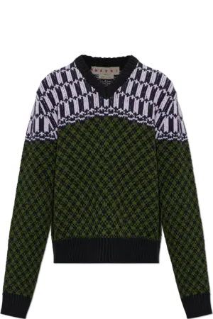 Marni Wool Sweater With Geometric And Checks Pattern - Multicolour
