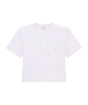 COURREGES Logo-appliqué Cropped V-neck T-shirt