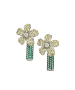 Loewe Flor Earrings In Sterling Silver And Crystals - Silver/yellow