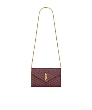 Saint Laurent Cassandre Matelassé Chain Wallet - Red
