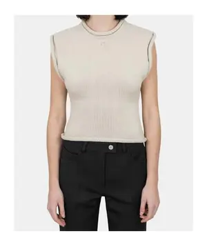 COURREGES Courrèges Cropped Knitted Tank Top - Light Beige