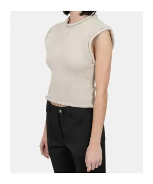 COURREGES Courrèges Cropped Knitted Tank Top - Light Beige