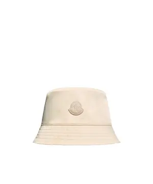 Moncler Leather Logo Gabardine Bucket Hat - Nude