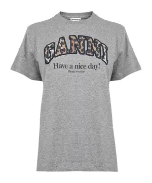 GANNI Logo Crew Neck T-shirt - Gray