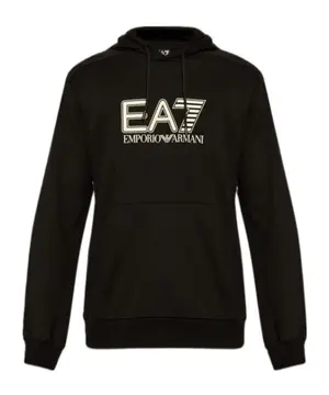 EA7 Logo Cotton Hoodie - Black