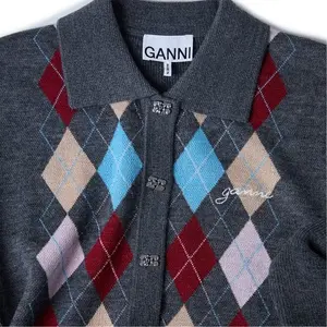 GANNI Argyle Knit Polo Shirt