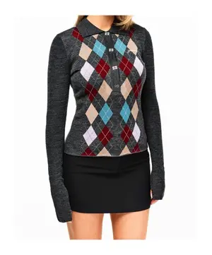GANNI Argyle Knit Polo Shirt