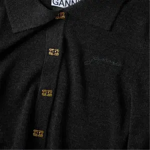 GANNI Polo Collar Knitwear With Logo Detail - Black