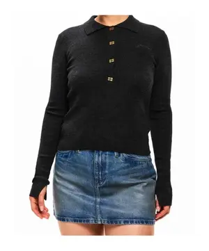 GANNI Polo Collar Knitwear With Logo Detail - Black