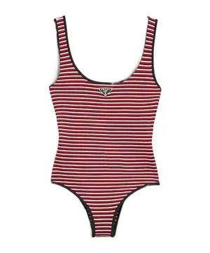 Prada Striped Interlock Jersey One-piece Swimsuit