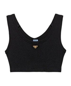 PRADA Prada Rib Knit Cropped Top With Enamel Logo