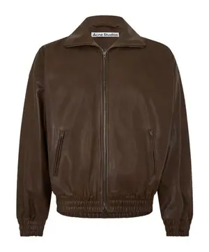Acne Studios Logo Patch Leather Jacket - Green