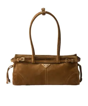 Prada Bonnie Medium Suede Handbag - Cinnamon