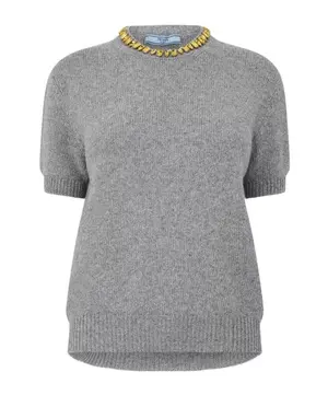 Prada Embellished Short-sleeved Sweater - Gray