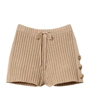 TWINSET Ribbed Knit Shorts With Button Detail - Nude