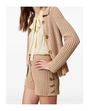 TWINSET Ribbed Knit Shorts With Button Detail - Nude