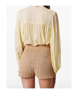TWINSET Ribbed Knit Shorts With Button Detail - Nude