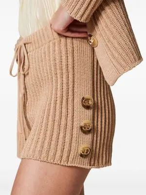 TWINSET Ribbed Knit Shorts With Button Detail - Nude