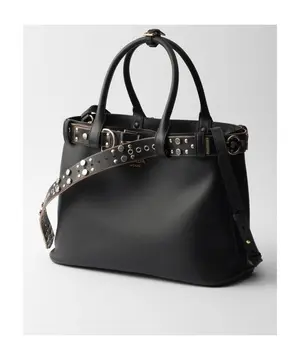 Prada Buckle Large Leather Bag With Studded Belt