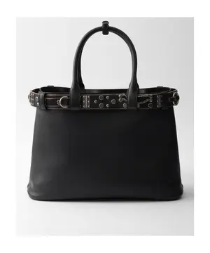 Prada Buckle Large Leather Bag With Studded Belt