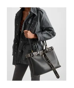 Prada Buckle Large Leather Bag With Studded Belt