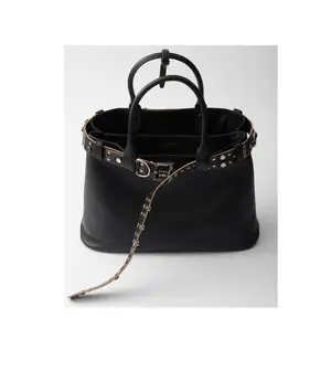 Prada Buckle Large Leather Bag With Studded Belt