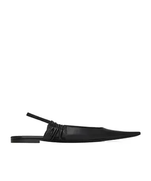 Saint Laurent Anne-marie Slingback Flats In Smooth Leather - Black