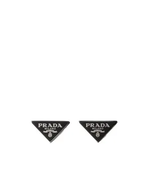 Prada Enameled Silver Earrings - Black