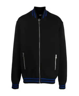 Balmain Drop Shoulder Knitted Bomber Jacket With Zip-up Closure And Striped Details