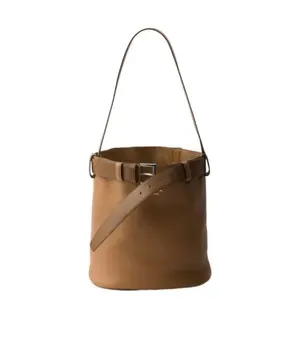 Prada Buckle Leather Bucket Bag With Belt - Caramel